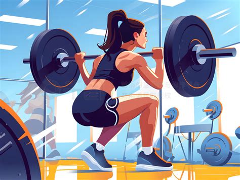 健身房ai数字艺术 健身房举着杠铃深蹲的女性人物生活扁平插画 Ai插画免费下载 格式 6372像素 编号71331338 千图网