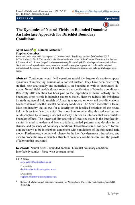 Pdf The Dynamics Of Neural Fields On Bounded Domains An Interface Approach For Dirichlet
