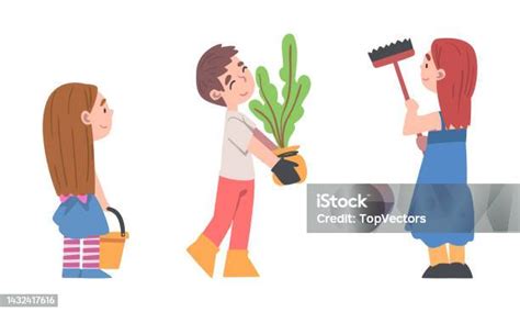 지구 개념을 저장하십시오 나무 심기와 물을주는 어린이 만화 벡터 일러스트 레이 션 가사 집안일에 대한 스톡 벡터 아트 및 기타 이미지 가사 집안일 가정 생활 귀여운