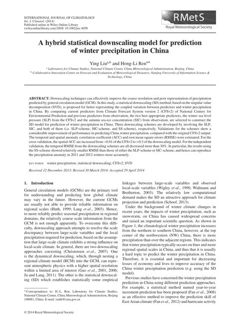Pdf A Hybrid Statistical Downscaling Model For Prediction Of Winter Precipitation In China