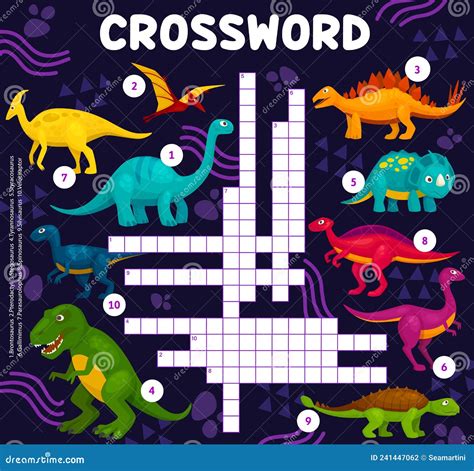 Cartoon Dinosaur Reptiles Crossword Worksheet Stock Vector