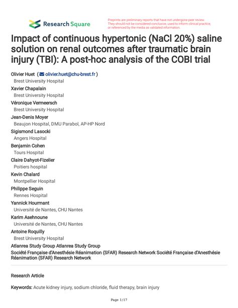 Pdf Impact Of Continuous Hypertonic Nacl 20 Saline Solution On