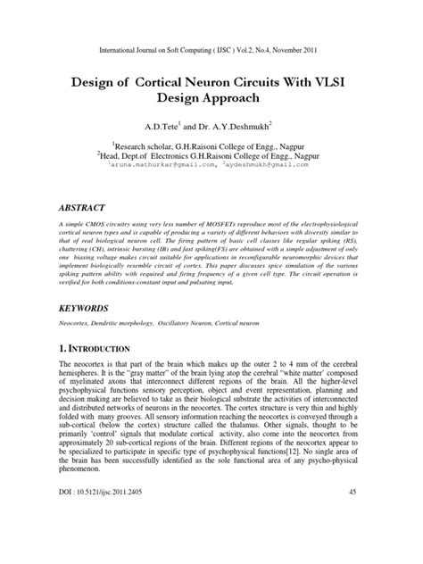 Pdf Design Of Cortical Neuron Circuits With Vlsi Design Approach Dokumentips