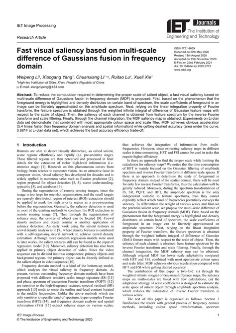 Pdf Fast Visual Saliency Based On Multi Scale Difference Of Gaussians Fusion In Frequency Domain