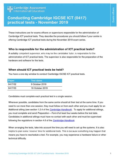 Conducting Cambridge Igcse Ict 0417 Practical Tests November 2019