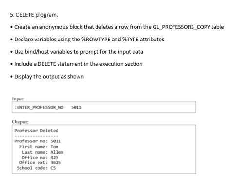 Solved Delete Program • Create An Anonymous Block That