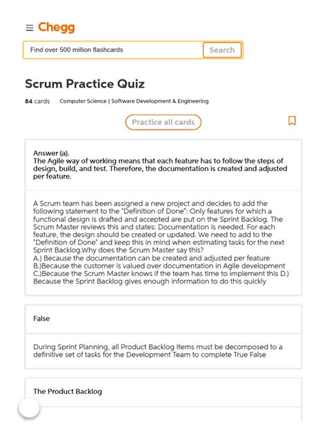 Scrum Practice Quiz Flashcards Pdf
