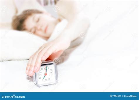 Sleeping Girl Trying To Turn Off The Alarm Clock Stock Image Image Of Human Girls 7234551