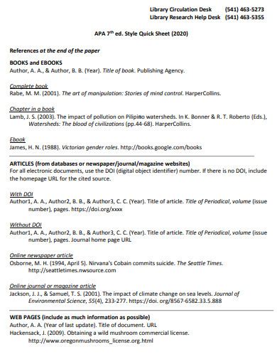 26 apa 7 reference page examples to download
