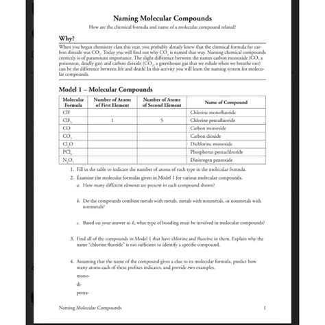 Naming Molecular Compounds Pogil Answer Key