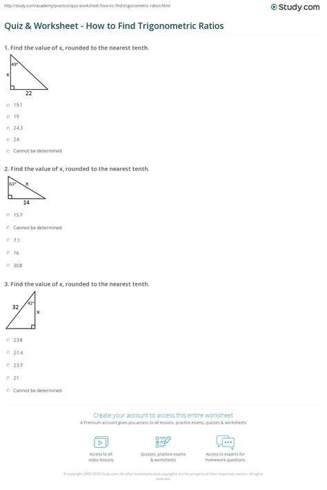 Finding Trigonometric Ratios Worksheet