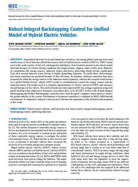 Pdf Robust Integral Backstepping Control For Unified Model Of Hybrid Electric Vehicles Aqeel
