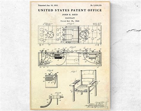 Lie Detector Polygraph Patent Print Forensic Science Invention Blueprint Poster
