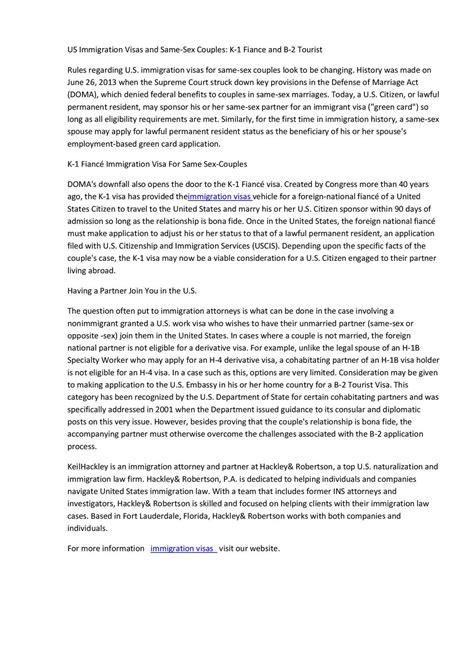 Calaméo Us Immigration Visas And Same Sex Couples K 1 Fiance And B 2
