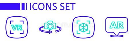 Set Line Augmented Reality AR D Modeling Degree View And Virtual Icon Vector Stock