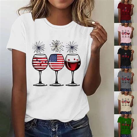 Vkoywkm 4th Of July T Shirts For Women Independence Day American Flag
