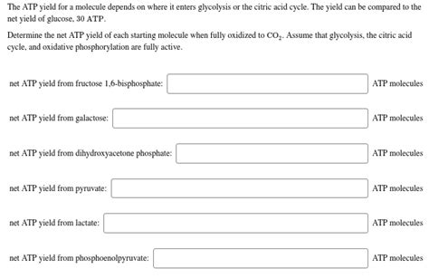 Solved The ATP Yield For A Molecule Depends On Where It Chegg Com