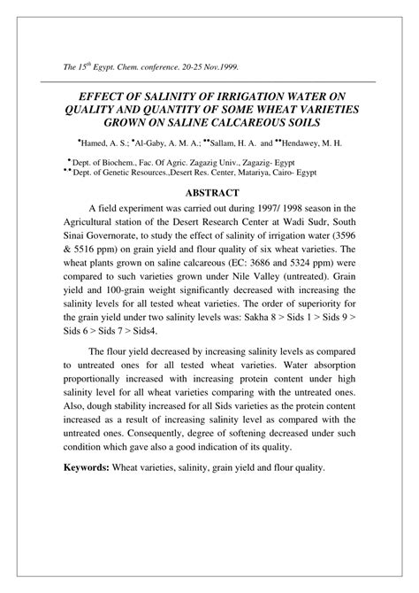 Pdf Effect Of Salinity Of Irrigation Water On Quality And Quantity Of