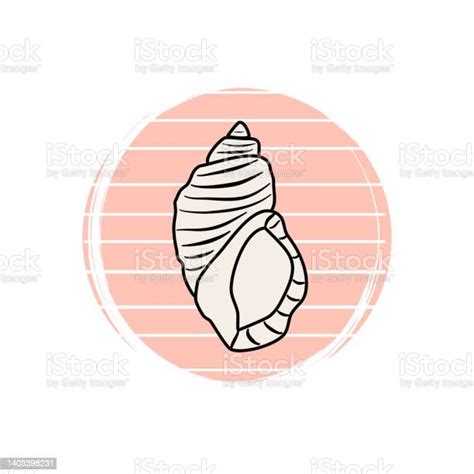 줄무늬 배경에 조개가있는 귀여운 로고 또는 아이콘 벡터 소셜 미디어 스토리 및 하이라이트를위한 서클의 일러스트 레이 션 갑각류에