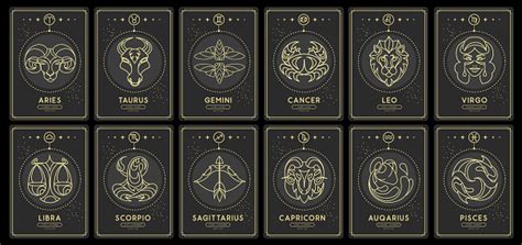 밤하늘에 점성술 조디악 표지판이 있는 현대 마법 마법 카드 세트 조디악 특성 조디악 아이콘 벡터 일러스트 레이 션 개체 그룹에 대한 스톡 벡터 아트 및 기타 이미지 Istock