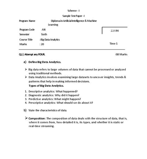 Bda Solved Sample Question Paper 1 Scheme I Sample Test Paper I Program Name Diploma In