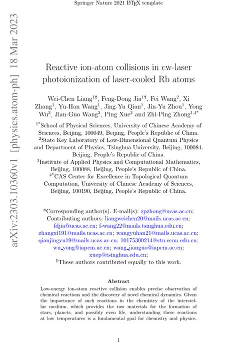 Pdf Reactive Ion Atom Collisions In Cw Laser Photoionization Of Laser Cooled Rb Atoms