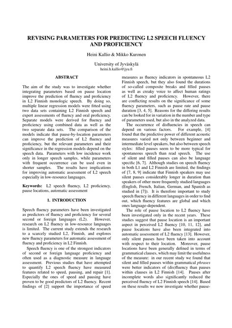 Pdf Revising Parameters For Predicting L2 Speech Fluency And Proficiency