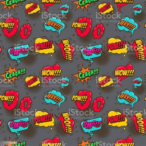 코믹 스타일의 스피치 클라우드와 원활한 패턴 포스터 카드 배너 티셔츠를 위한 디자인 요소 벡터 일러스트레이션 기포에 대한 스톡 벡터 아트 및 기타 이미지 Istock