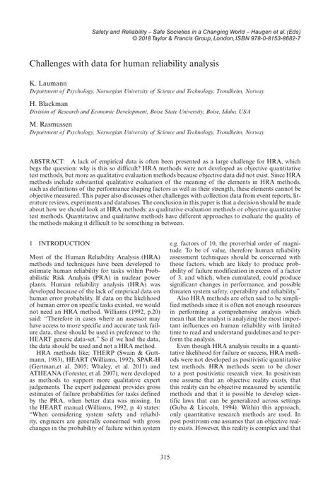 Pdf Challenges With Data For Human Reliability Analysis