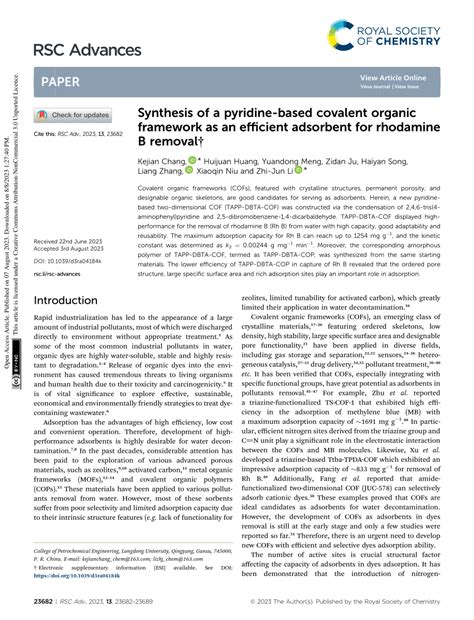Pdf Synthesis Of A Pyridine Based Covalent Organic Framework As An