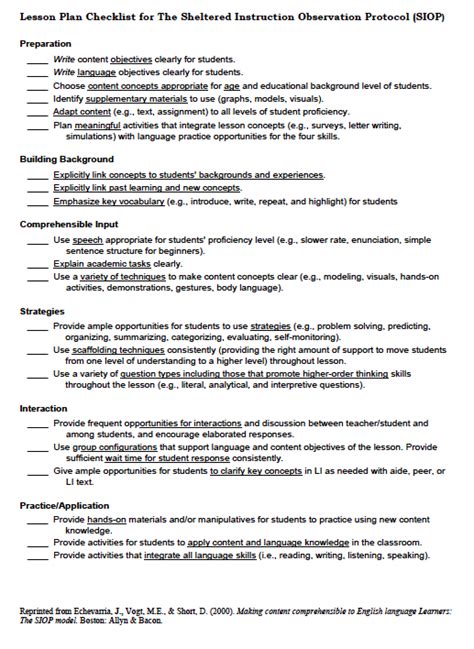 Sheltered Instruction Observation Protocol A Guide For Classroom
