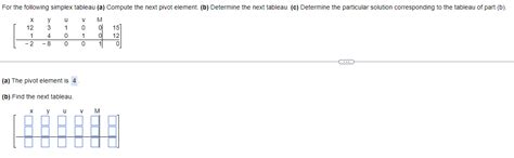 Solved For The Following Simplex Tableau A Compute The