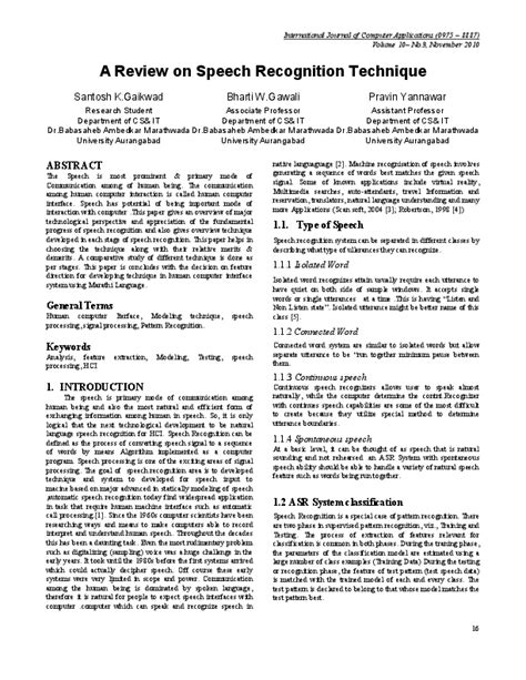 Pdf A Review On Speech Recognition Technique