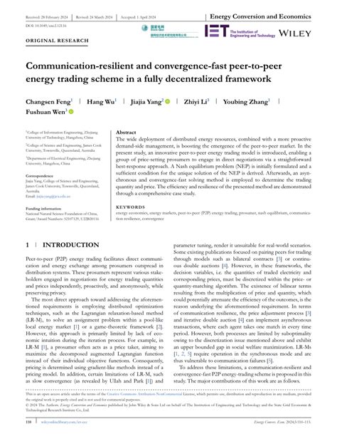 Pdf Communication‐resilient And Convergence‐fast Peer‐to‐peer Energy Trading Scheme In A Fully