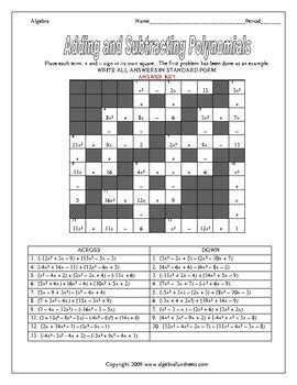Polynomials Adding And Subtracting Polynomials Number Puzzle Activity Worksheet