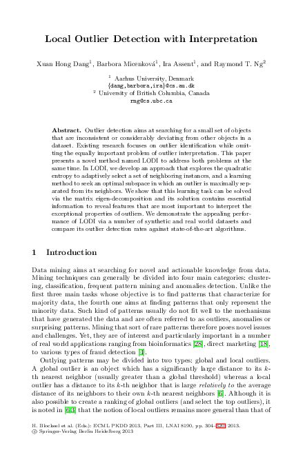 Pdf Local Outlier Detection With Interpretation