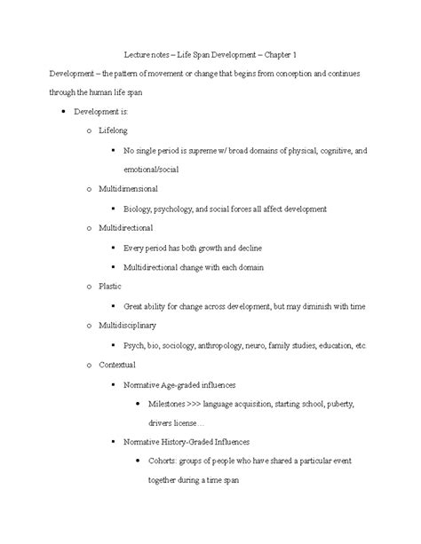 Lecture Notes Life Span Development Chapter Lecture Notes Life Span Development