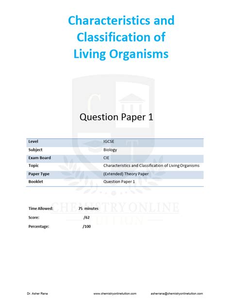 1 1 Characteristics And Classification Of Living Organisms Igcse Cie Biology Qp