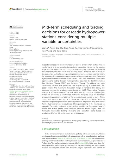 Pdf Mid Term Scheduling And Trading Decisions For Cascade Hydropower Stations Considering