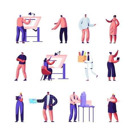 Premium Vector Building Design And Engineering Workers Set