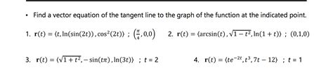 Solved Find A Vector Equation Of The Tangent Line To The Chegg Com