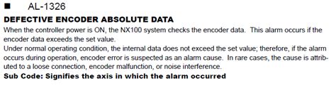 NX100 ALARM CODE 1326 DEFECTIVE ENCODER ABSOLUTE DATA Yaskawa Motoman