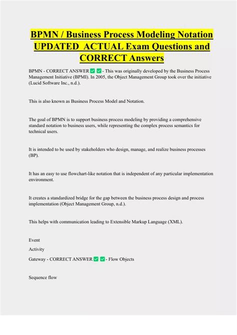Bpmn Business Process Modeling Notation Updated Actual Exam Questions