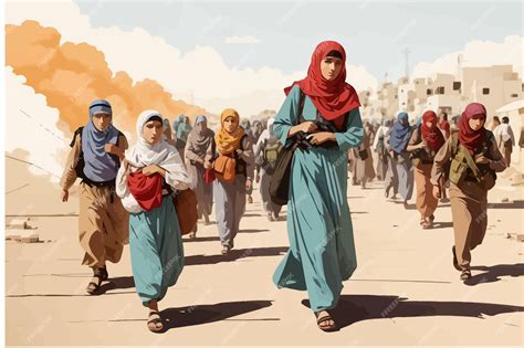 Premium Vector Palestinian Refugees Fleeing War Israel Illustration