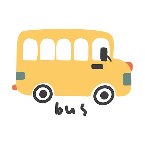 손으로 그린 만화 귀여운 버스 그림 프리미엄 벡터