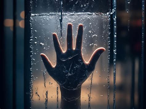 Premium Photo Hand Silhouette Through Wet Glass Moody Rainy Window
