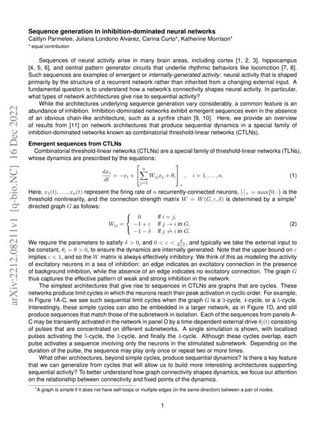 Pdf Sequence Generation In Inhibition Dominated Neural Networks
