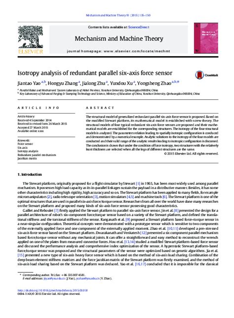 Pdf Isotropy Analysis Of Redundant Parallel Six Axis Force Sensor