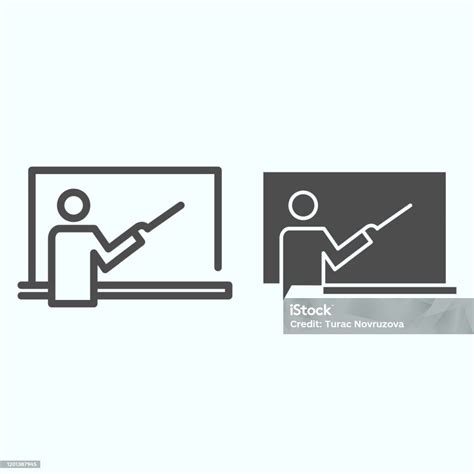 교사 줄 과 단색 아이콘입니다 흰색으로 격리된 보드 벡터 그림 근처의 사람 웹 및 응용 프로그램을 위해 디자인 된 프리젠 테이션 개요 스타일 디자인 Eps 10 로고에 대한