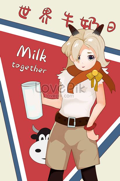 우유를 들고 소녀 일러스트 무료 다운로드 Lovepik